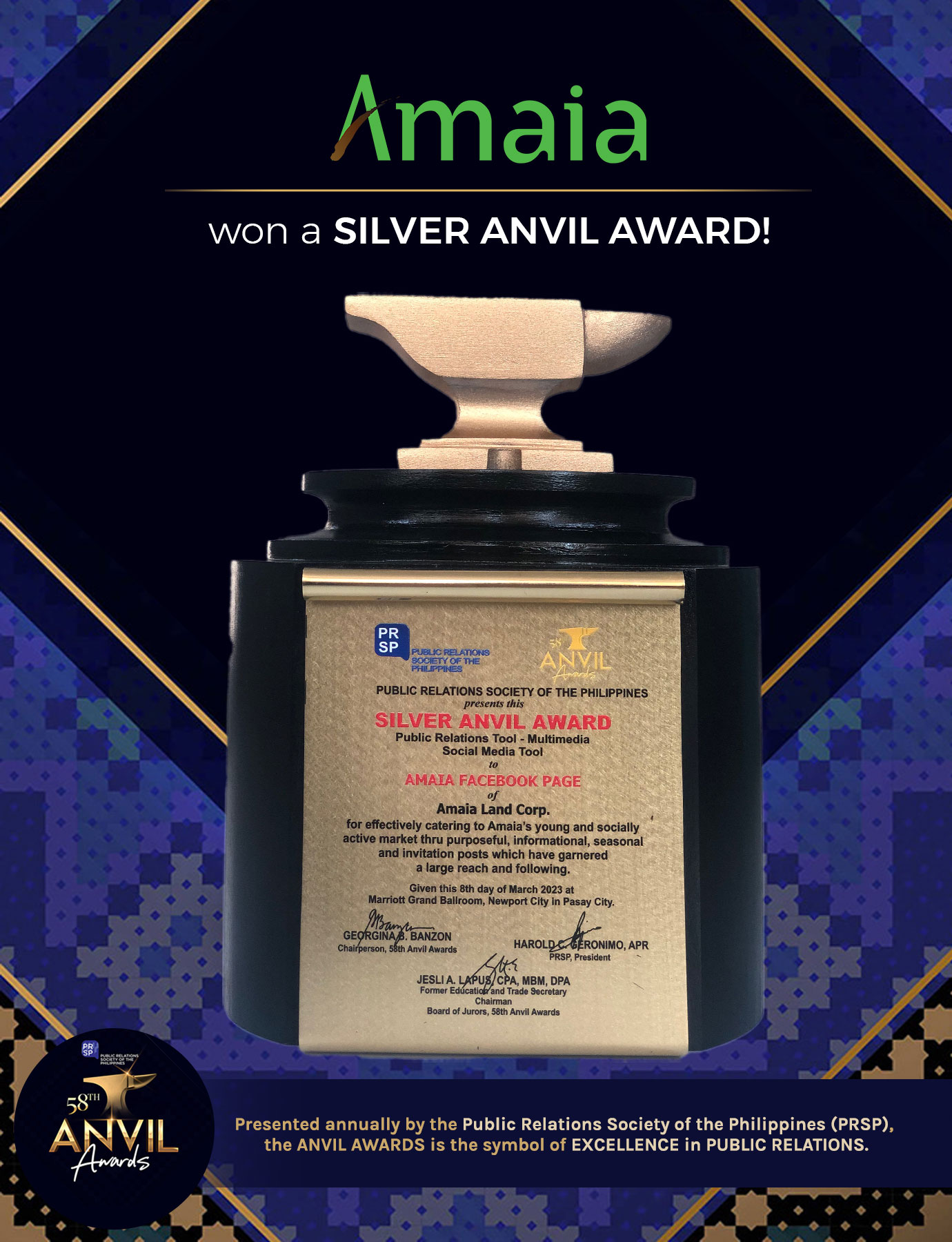 Amaia Land is Awarded at The 58th Anvil Awards